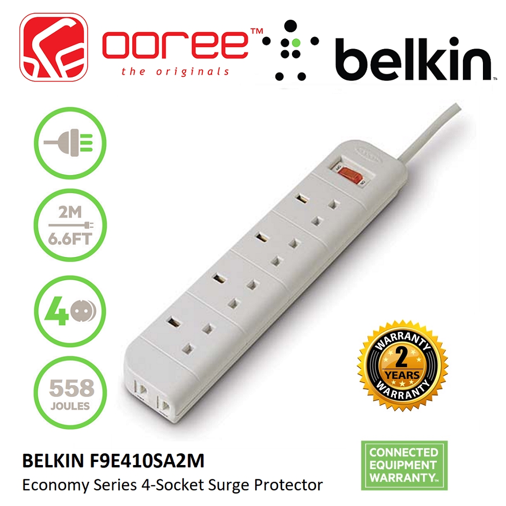 BELKIN F9E410SA2M 4 UK PLUGS EXTENSION SOCKET WITH TEL PORT SURGE ...