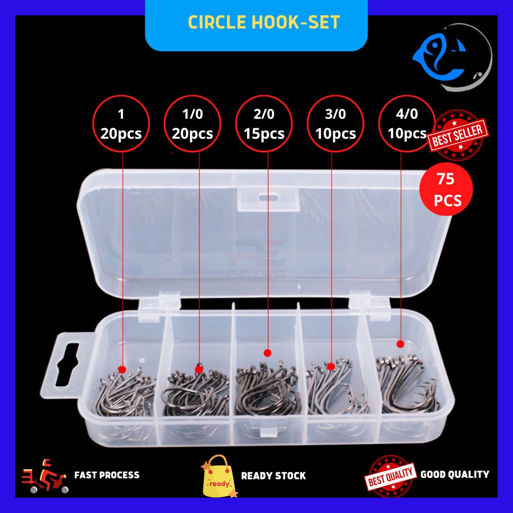 75 PCS Set Matakail Pelbagai Saiz Jenis Circle Hook Fishing Hook Mix ...