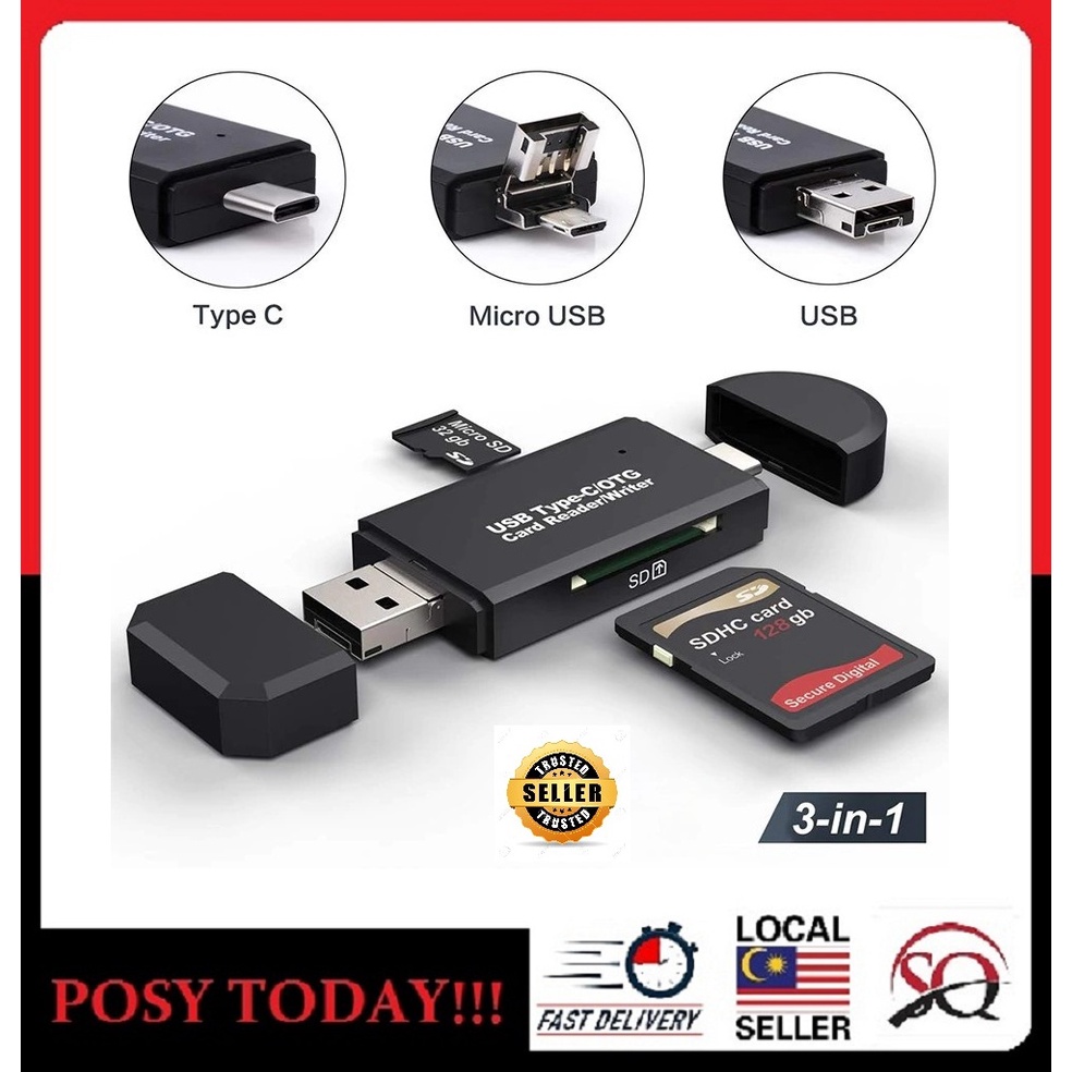 ♕LOCAL STOCK♕ 3 In 1 USB OTG Card Reader High-speed USB2.0 Universal ...