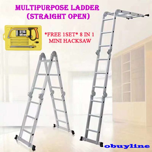 12 Step Foldable Ladder Aluminium Ladder Multipurpose Ladder 4.9 + free ...