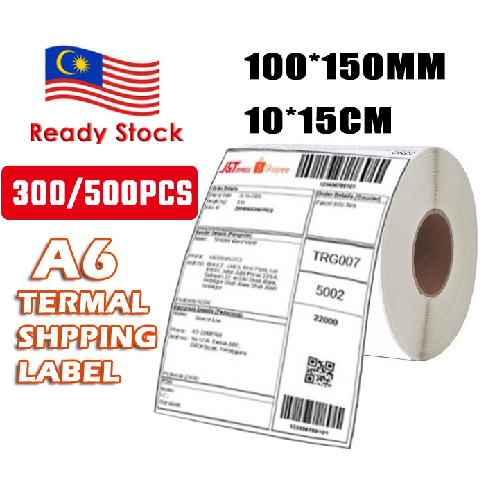 A6 100*150mm Thermal Sticker Thermal Paper 300PCS / 500PCS Shopee ...