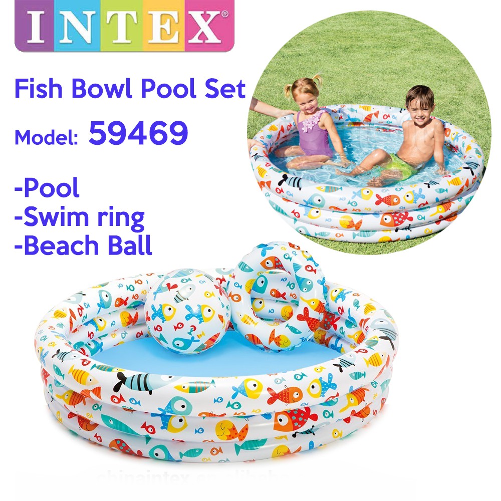 INTEX 59469 Fish Bowl Pool 3 Ring Inflatable Swimming Pool Set for Baby ...
