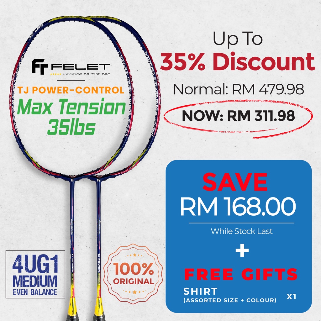 FELET TJ Power-Control (Blue Red) Badminton Racket | 4UG1 35lbs | BUY 1 ...