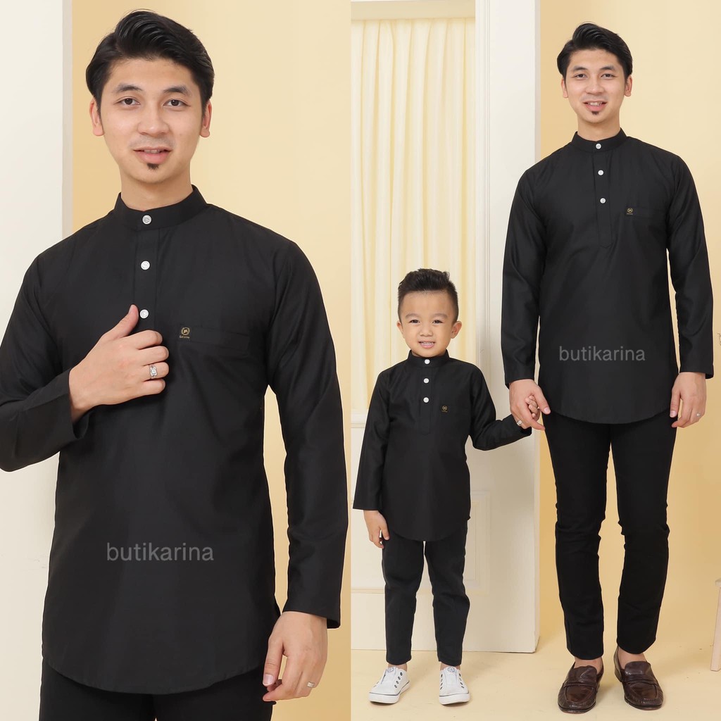 KURTA SLIM FIT RAYA 2022 HITAM BLACK SET KURTA SEDONDON AYAH ANAK BAPA ...
