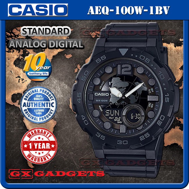 CASIO AEQ-100W-1BV STANDARD ANALOG DIGITAL WATCH TELEMEMO WORLD TIME ...