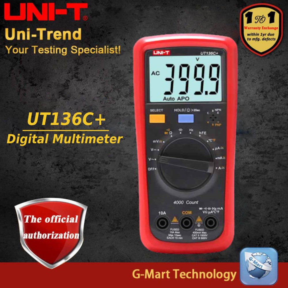 UNI-T UT136C+ Digital Multimeter (AC/DC 1000V Digital Multimeter ...