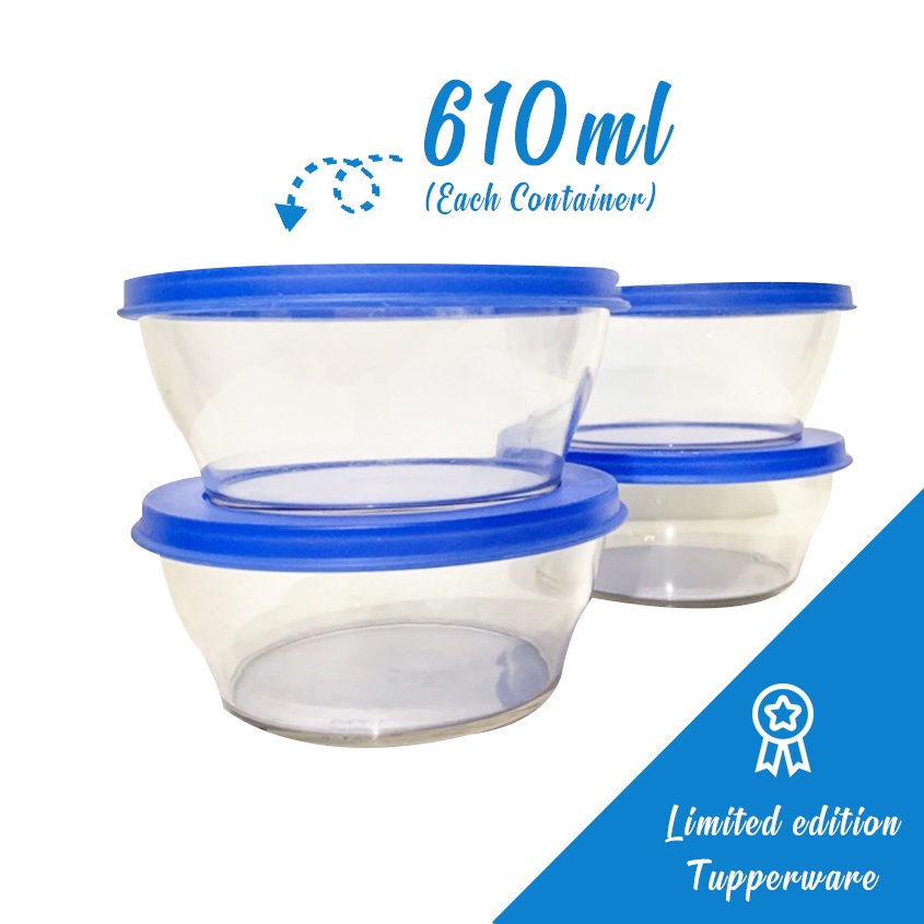 Tupperware Crystal Clear Bowl (610ml / 1 Pcs) with Blue seal cover and ...