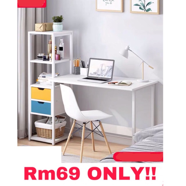 Dekstop computer table study desk study table bookshelf meja study ...