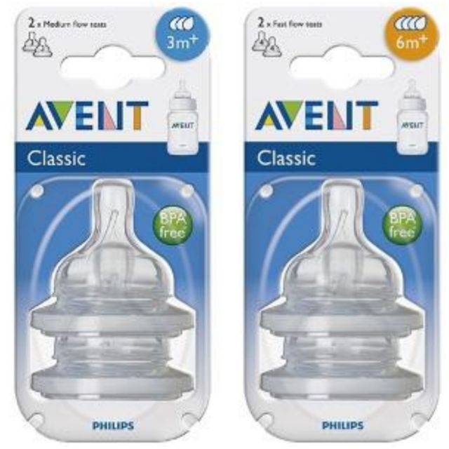 Philips Avent Teat Classic Medium Flow 3mths+(3 Holes) Fast Flow 6mths ...