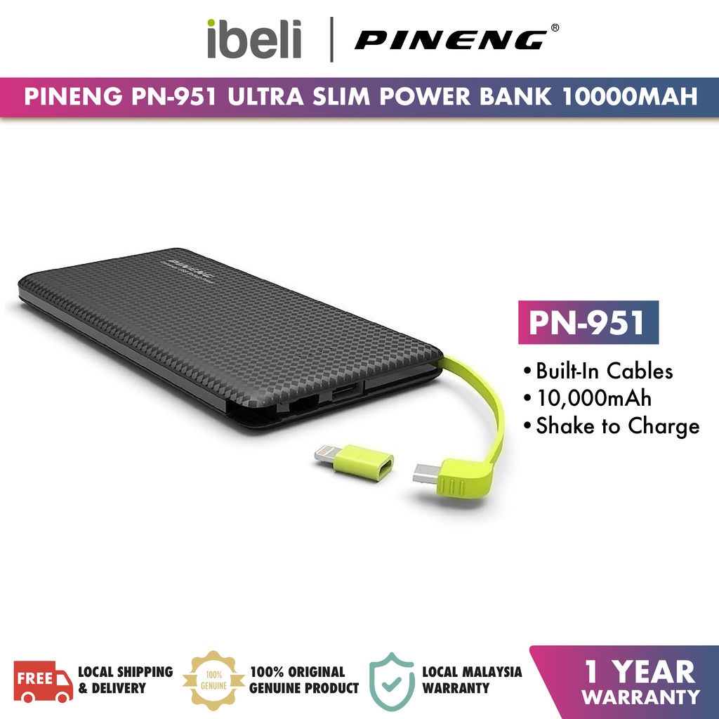 Pineng PN-951 Ultra Slim Design Power Bank 10000mAh | Shopee Malaysia