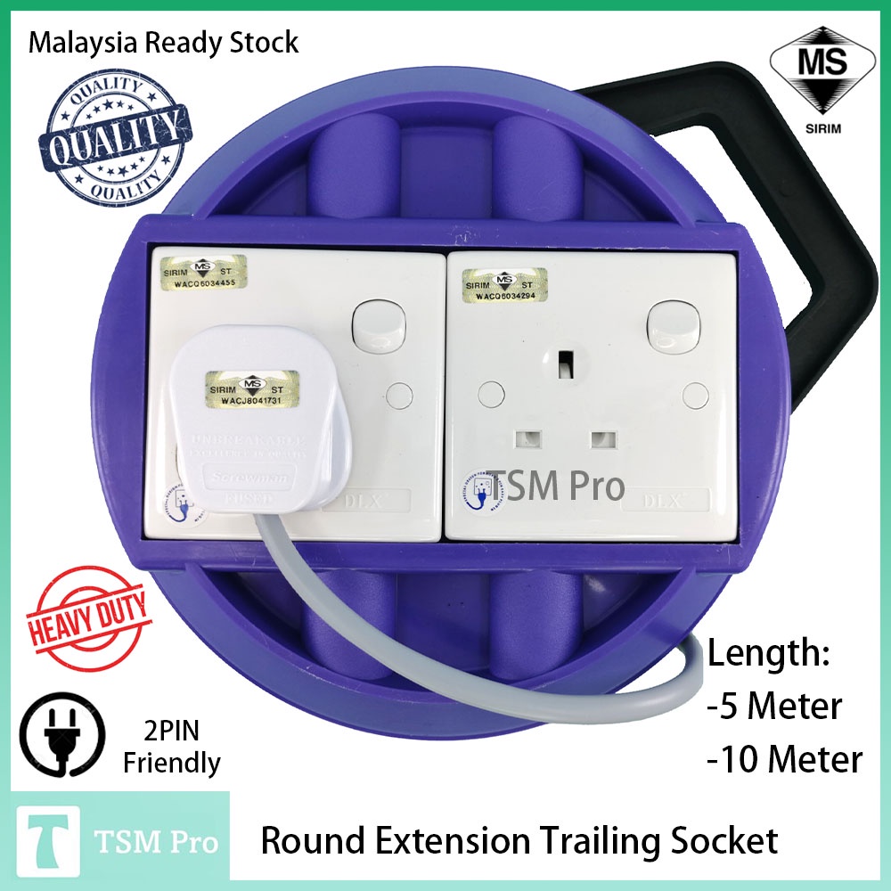 2Ways Round Extension Trailing Socket Plug Adapter Penyambung Wayar ...