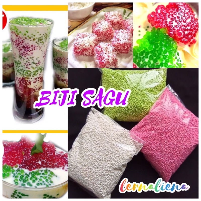 Biji Sagu / Sago putih hijau dan pink | sago pearls biji sago | Shopee ...