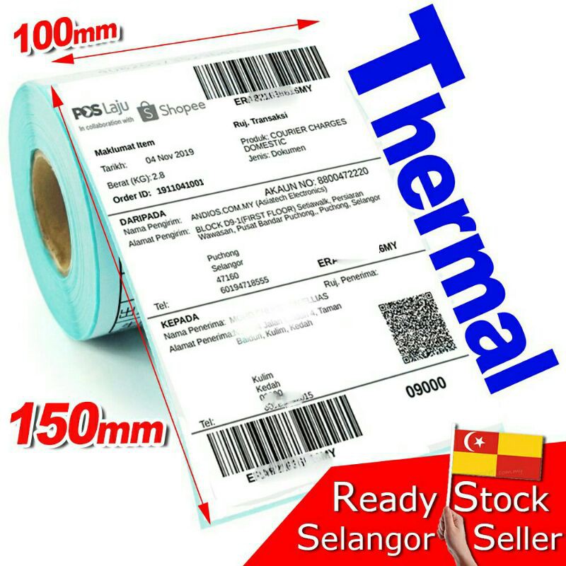 350pc A6 awb Label Thermal Paper 10x15cm 4x6inch Shipping Shopee ...