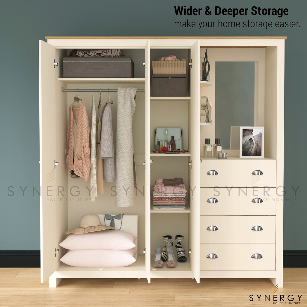 Lexington Collection Wardrobe 3 Door Wardrobe with Drawer Storage Combi ...