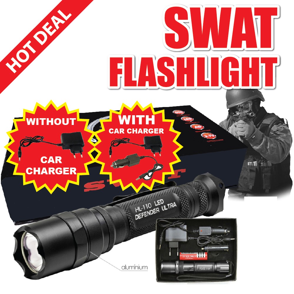 Multifunction SWAT Zoom Flashlight/Torchlight Rechargeable/Lampu Suluh ...