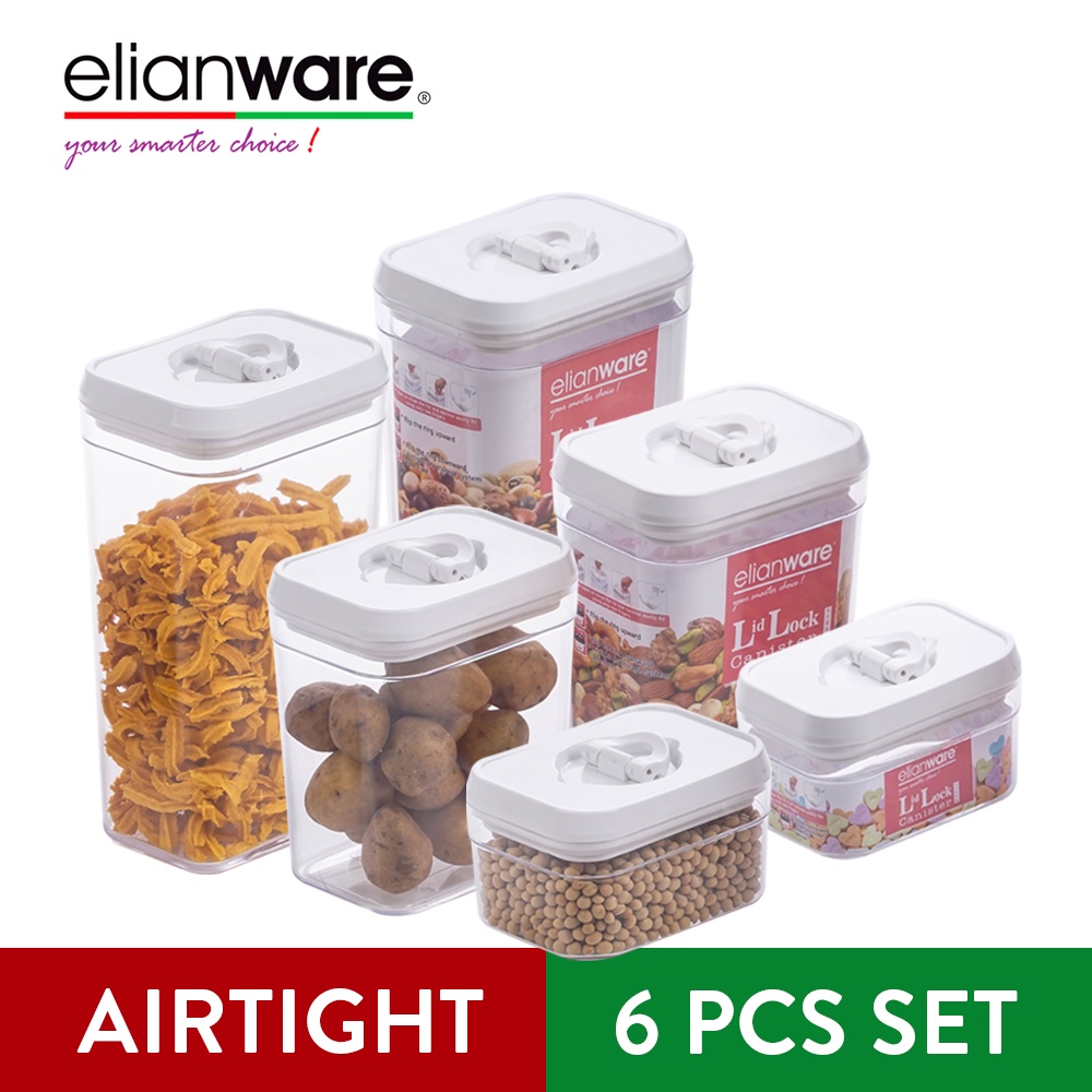 Elianware Lid Lock White Elegant Airtight Canister Food Storage ...