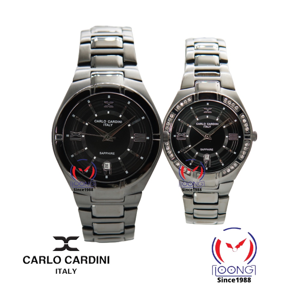 Carlo Cardini 4029G-BLK-4 4029L-BLK-4 Analog Stainless Steel Bracelet ...