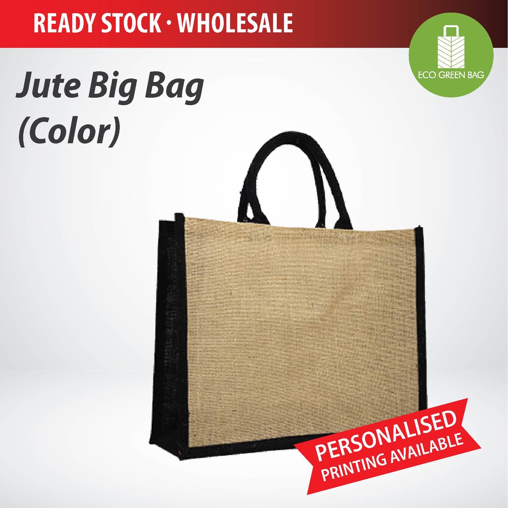 Classic Jute Bag Large with Black Gusset A3 Beg Jute Besar Kosong ...