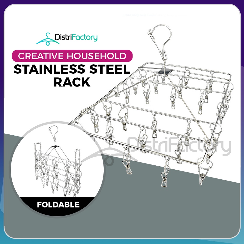 30 clips Stainless Steel Square Folding Hanger Socks Rack Super Thick ...