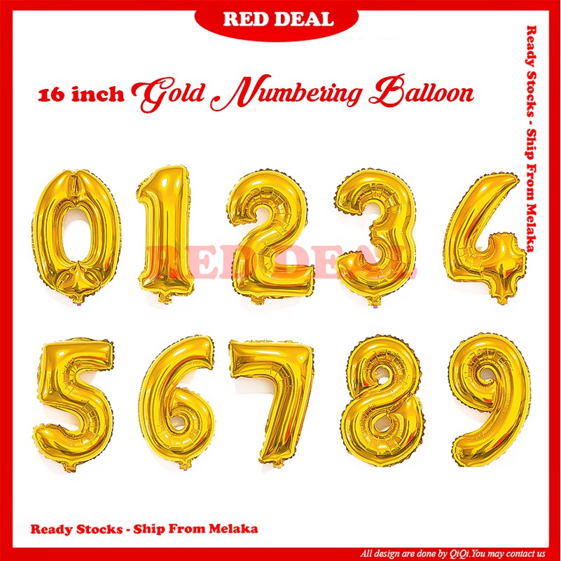 Gold Color 16 Inches(35cm) Numbering number Balloon foil balloon ...
