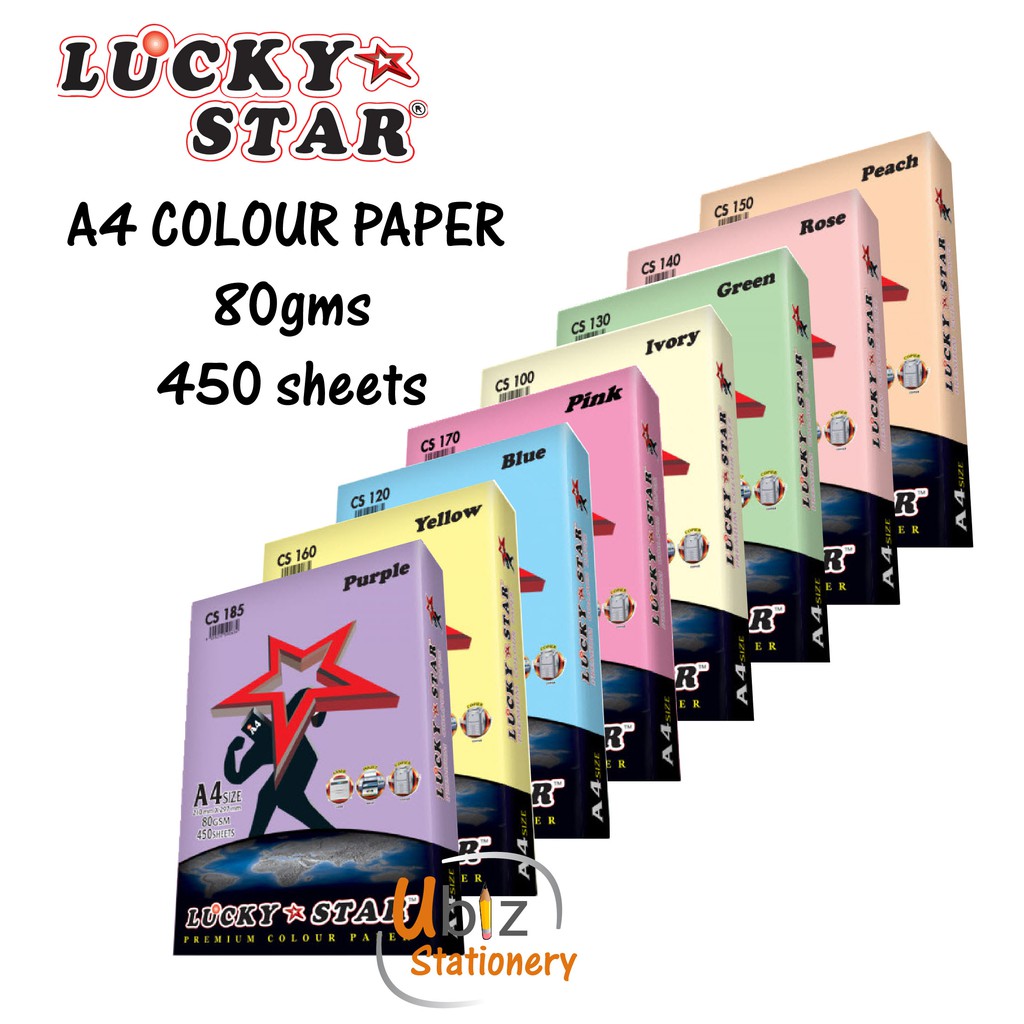 Lucky Star A4 Colour Paper 80gsm 450 Sheets Shopee Malaysia