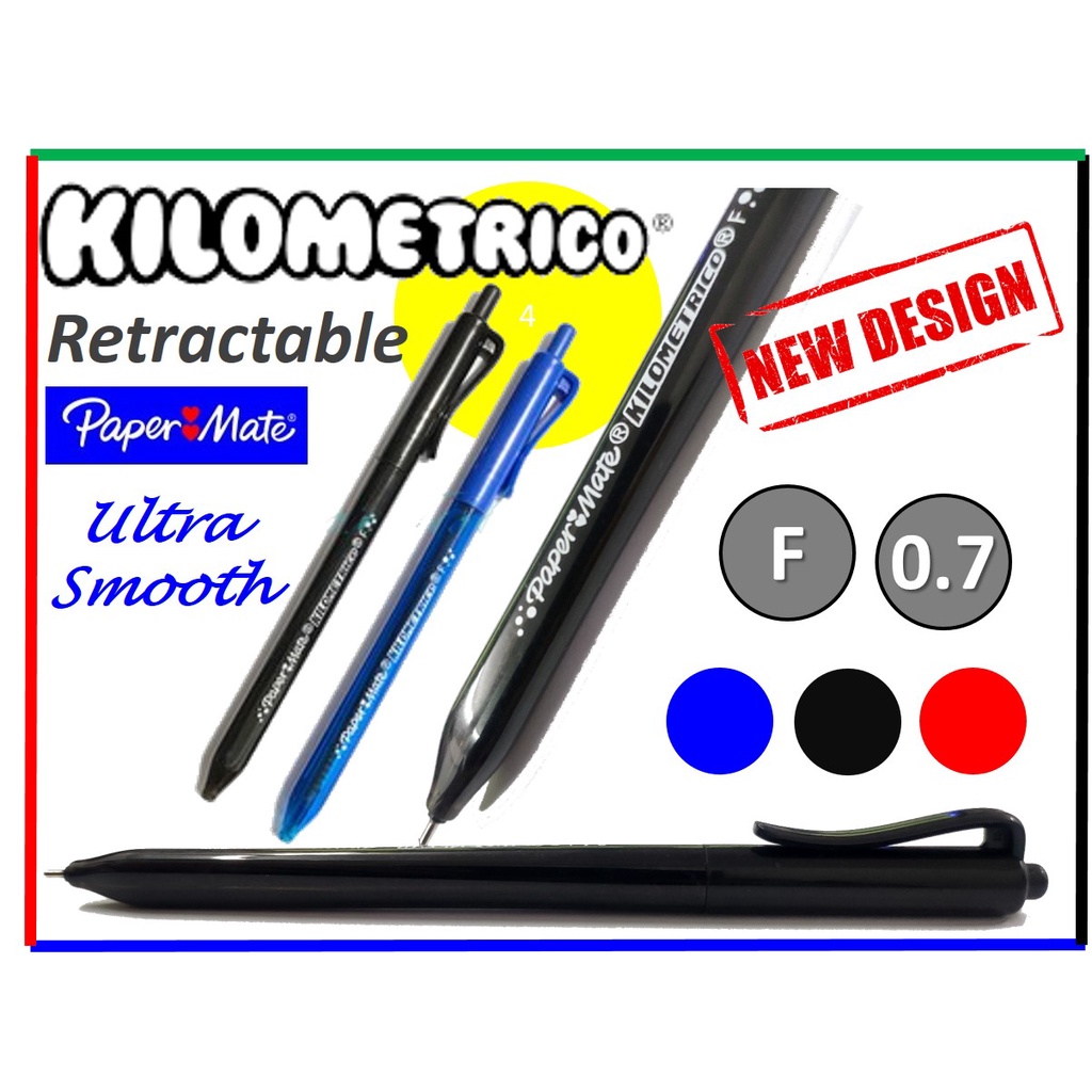 Papermate Kilometrico Ball Point Pen Retractable Smooth 0.7mm Fine Pen | Shopee Malaysia