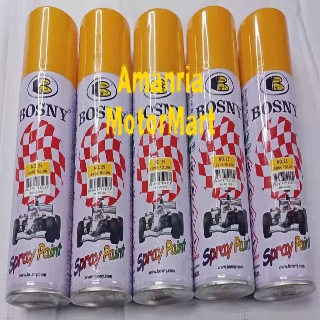 BOSNY 100% ORIGINAL ACRYLIC SPRAY PAINT AUTOMOTIVE NO.25-LEMON YELLOW ...