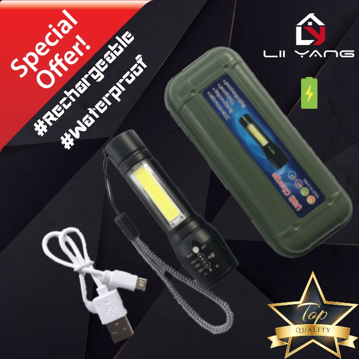 USB Rechargeable Waterproof Mini LED Torchlight 3 Mode With Zoom Torch ...