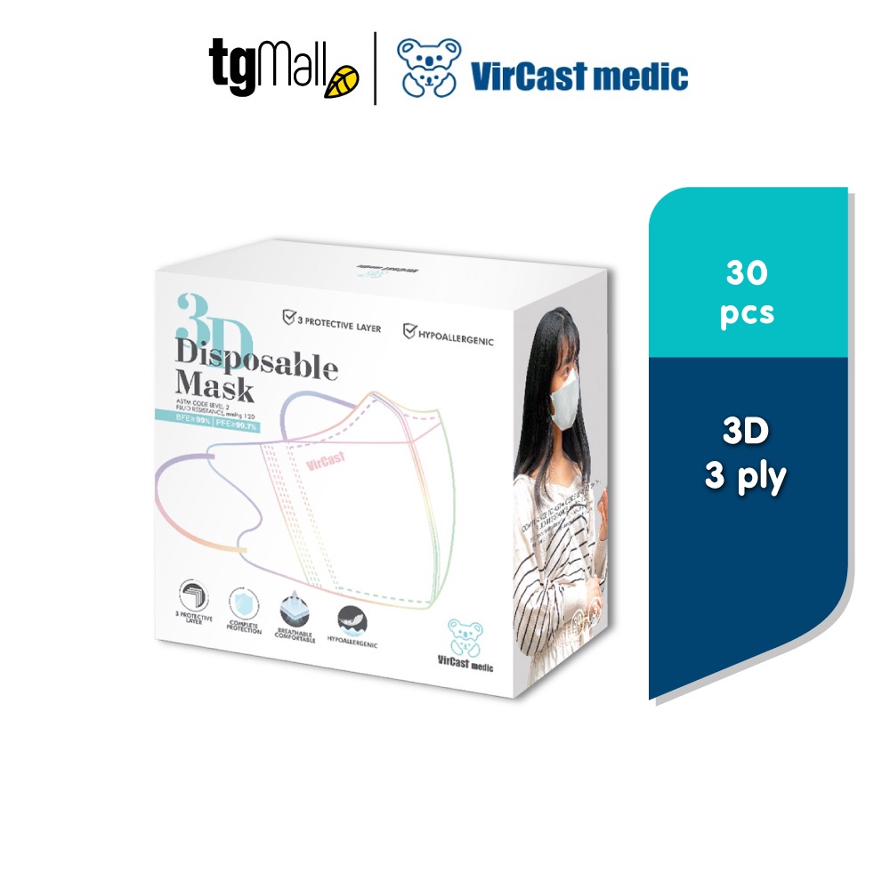 VIRCAST MEDIC 3D 3-Ply Face Mask - Black / White / Peach (30 Pcs ...