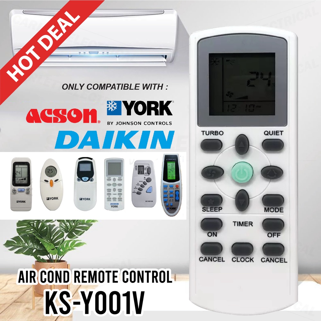 Replacement KS-YO01V YORK DAIKIN ACSON Air Conditioner Remote Control A ...