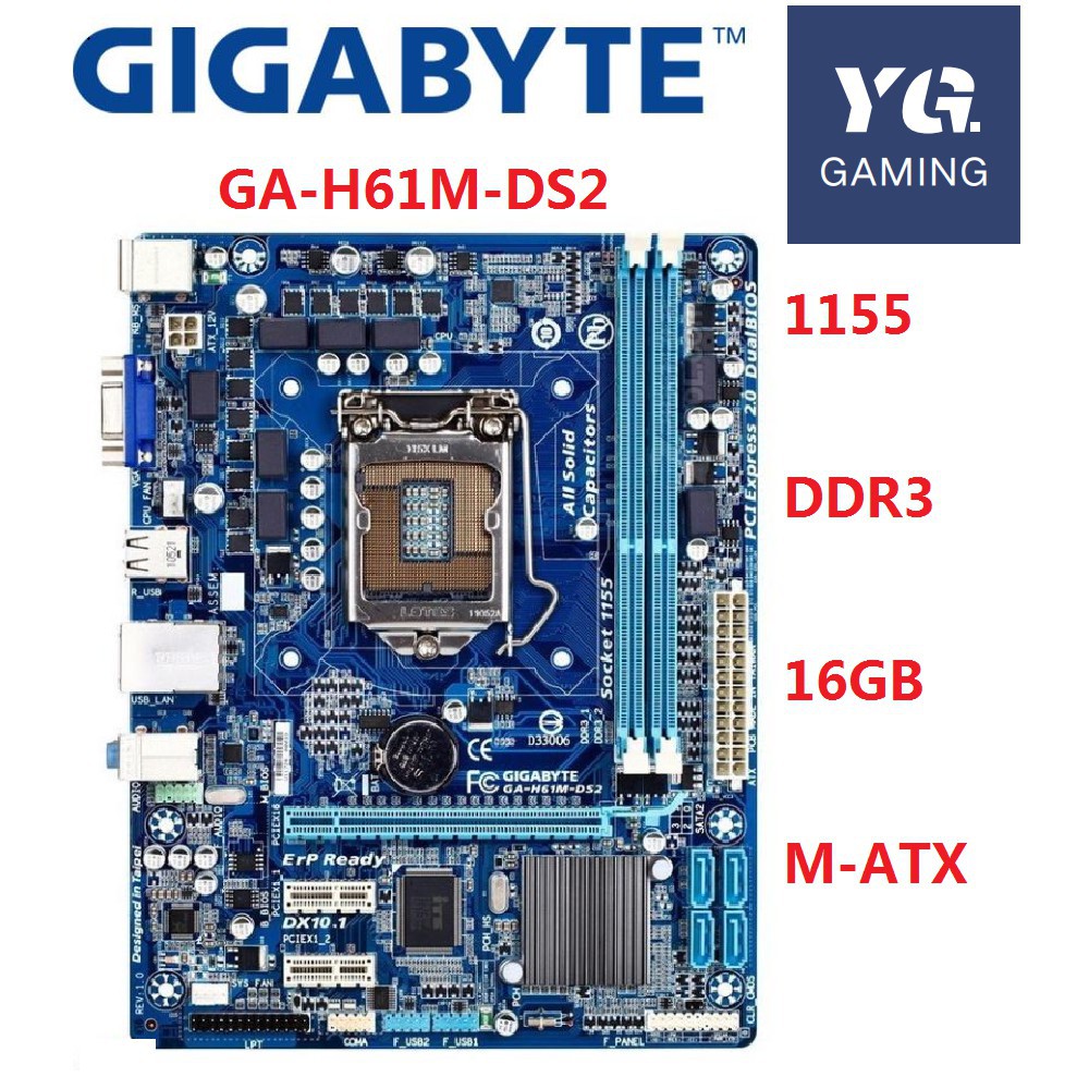 Gigabyte ga-h61m-ds2 desktop motherboard h61m-ds2 lga 1155 ddr3 m-atx ...