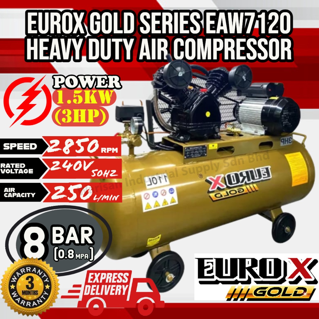 EUROX GOLD SERIES 3HP 110L EAW7120G Belt Driven Air Compressor | Shopee Malaysia