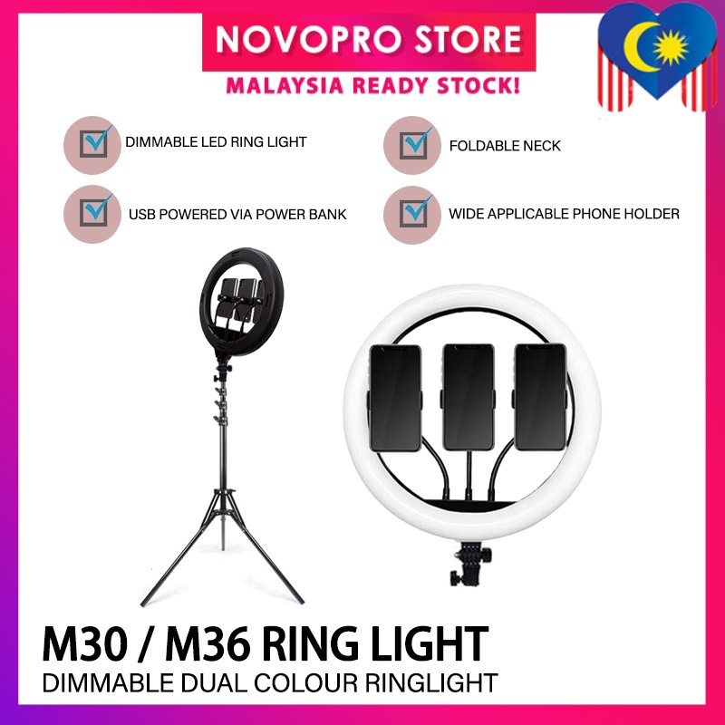 M30/M36 Ring Light 30cm/36cm Dimmable Dual Colour RingLight | Shopee ...
