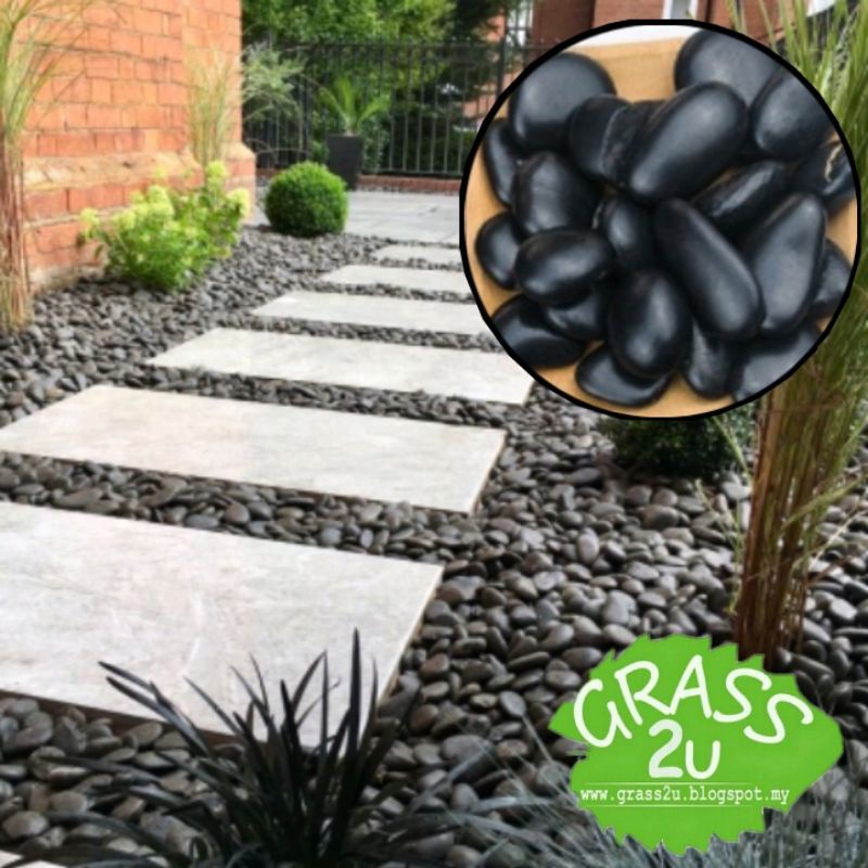 1kg Batu hitam kilat / Garden black pebble stone (polished) for garden ...