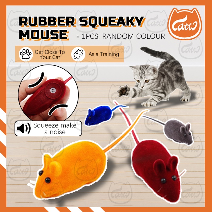CATTO Rubber Squeaky Mouse Cat Kitten Toy Mainan Kucing Tikus Little Toy Cat Play Sound and ...