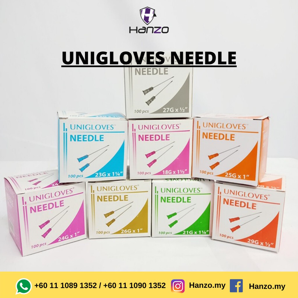 Unigloves Needle 100 pcs/box (18G/ 21G/ 24G/ 25G/ 27G) | Shopee Malaysia