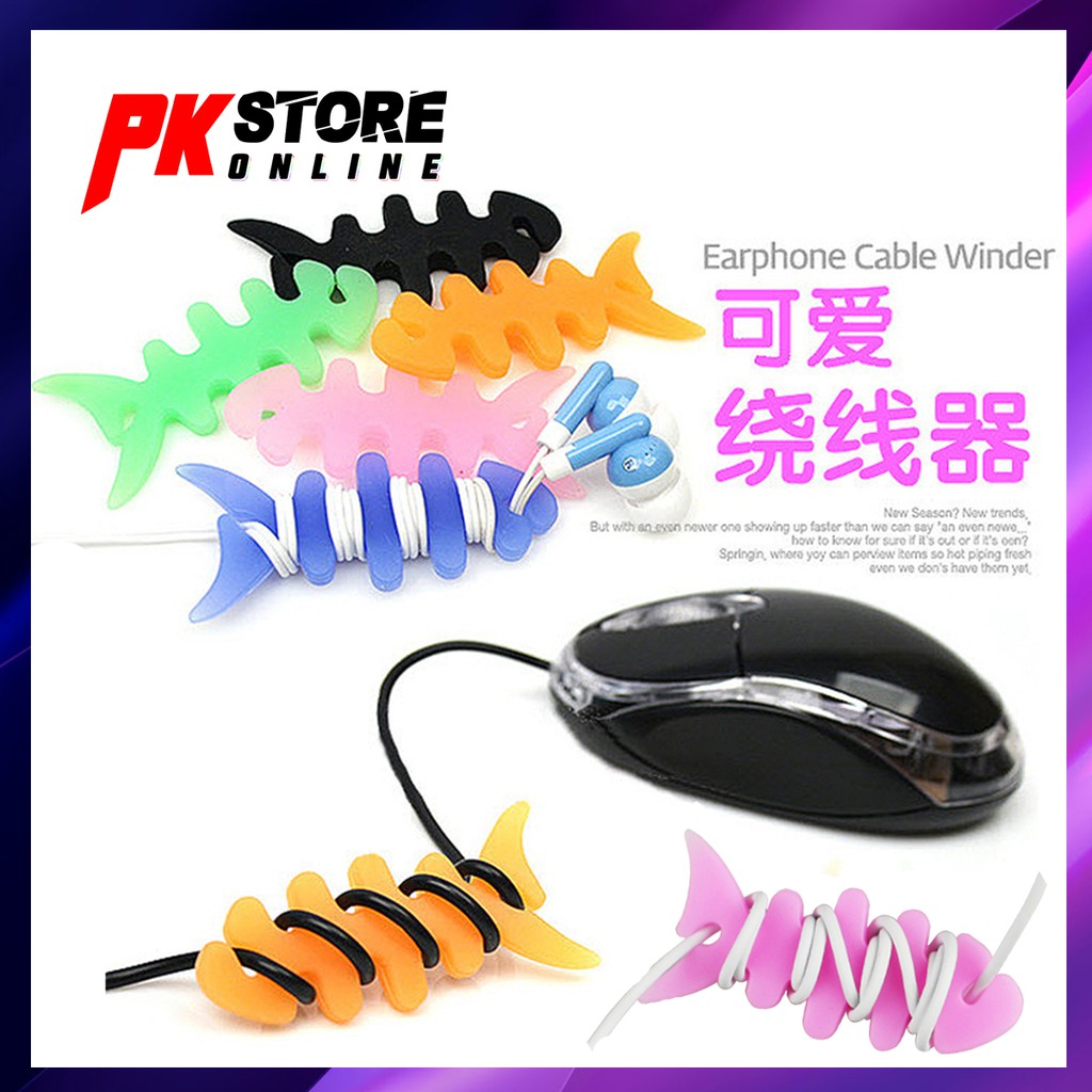 FISHBONE SILICONE RUBBER FISH BONE EARPHONES HEADPHONE CABLE BOBBIN ...