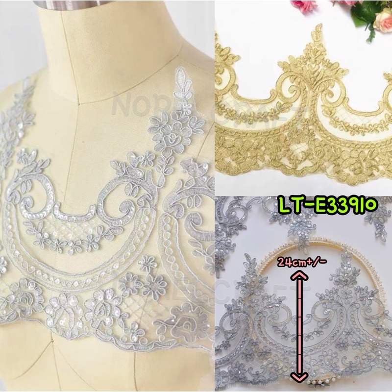 1METER[LT-E33910] BORDER LACE/ RENDA BUNGA/FLOWER LACE/SEQUIN LACE ...