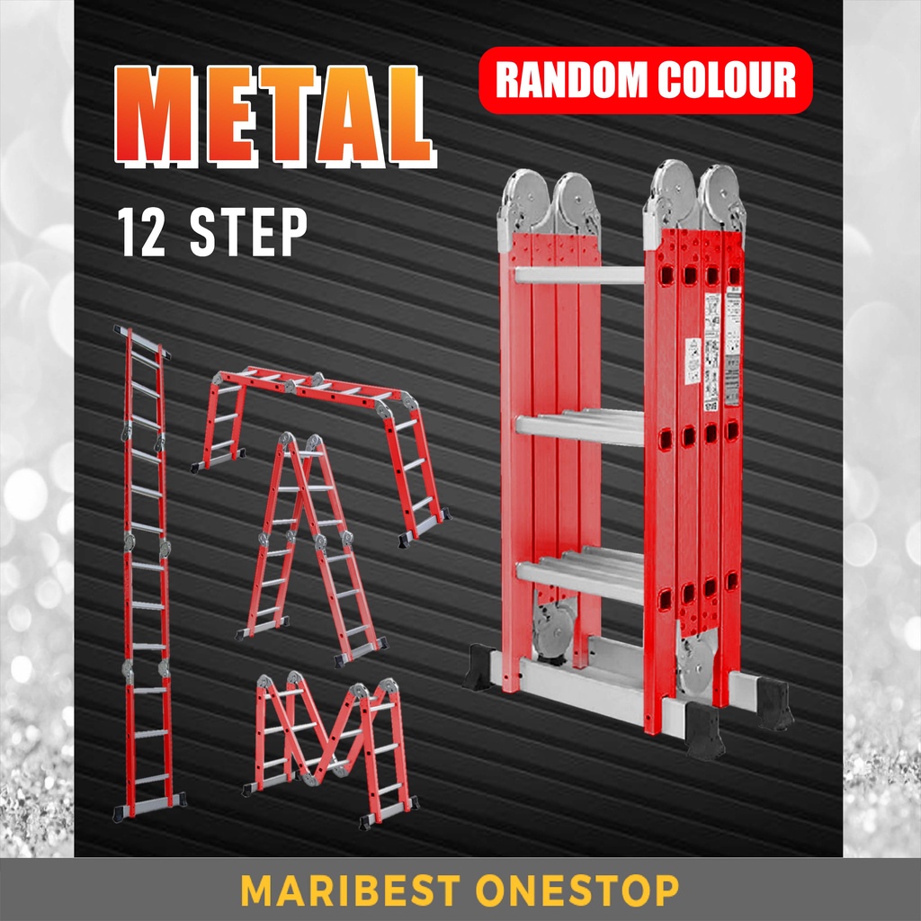 ( RANDOM COLOUR ) METAL37-RED 12 STEP 3.7M MULTIPURPOSE METAL LADDER ...