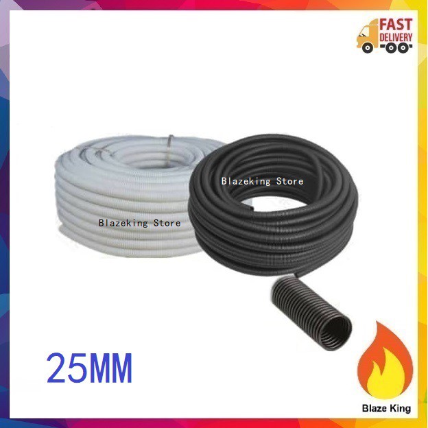 (E23) Pvc Flexible Conduit hose conduit 25MM white Black (Ready Stock ...