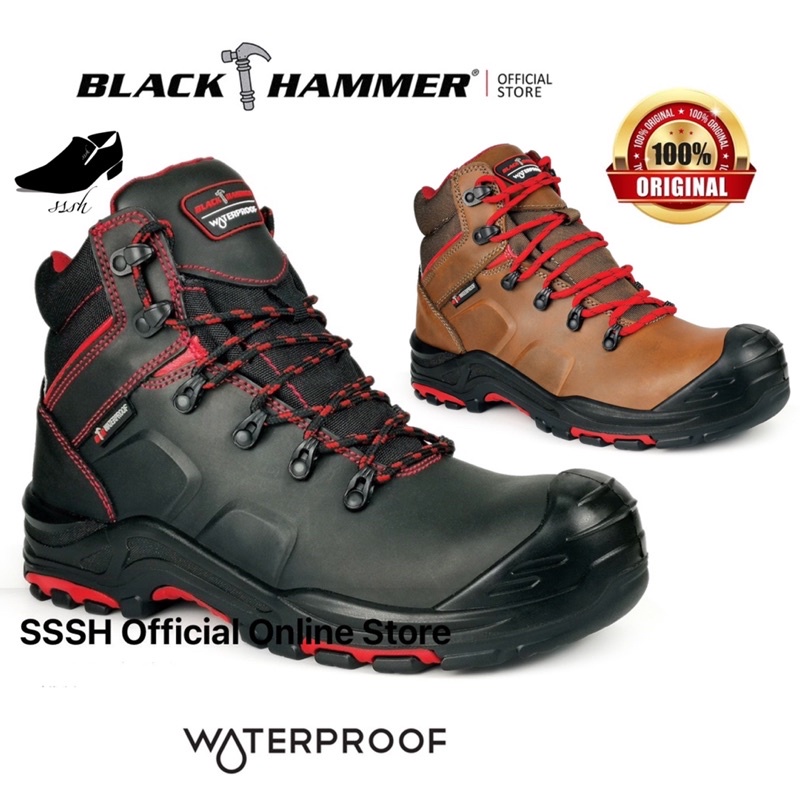ORIGINAL Black Hammer Men WATERPROOF Mid Cut with Shoelaces Safety Shoe ...