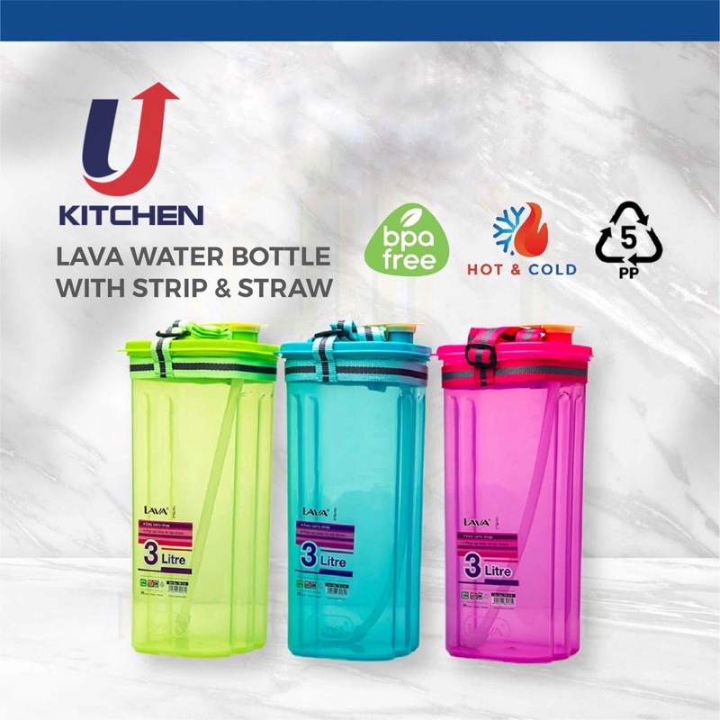 LAVA 2L /3L Water Tumbler With Strap & Straw 419 519 / Water Bottle / Botol Air Minuman / Drink ...