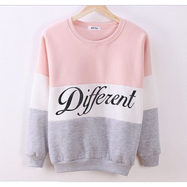 Women's letters printed Different mix loose sweater Casual Hoodie ...