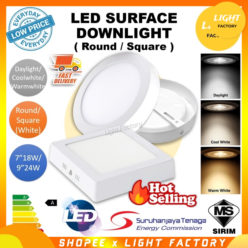 [3 YEARS WARRANTY] SIRIM LED Surface Downlight 7"18W | 9"24W HIGH ...