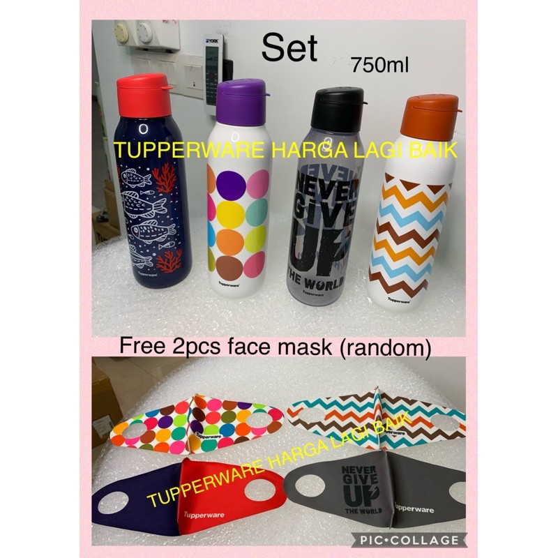 Tupperware Eco Fancy Flip Top Water Bottle 750ml l (Botol / Bottles ...