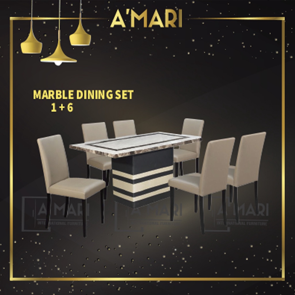 [ FREE INSTALLATION ] Meja Makan 6 kerusi Marble Dining Table 6 Chair ...
