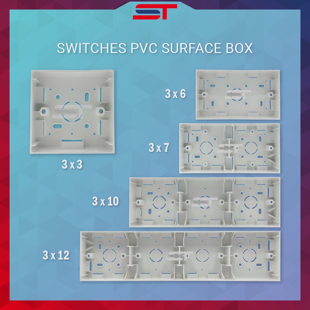 PVC BOX SURFACE TYPE NUT / ELECTRICAL BOX / WHITE BOX / BASE 3X3 / 3X7 ...