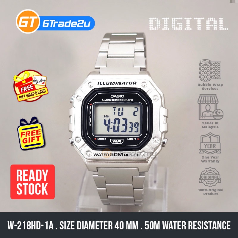 Original Standard Men W-218HD-1A W218HD-1A Digital Watch Silver ...