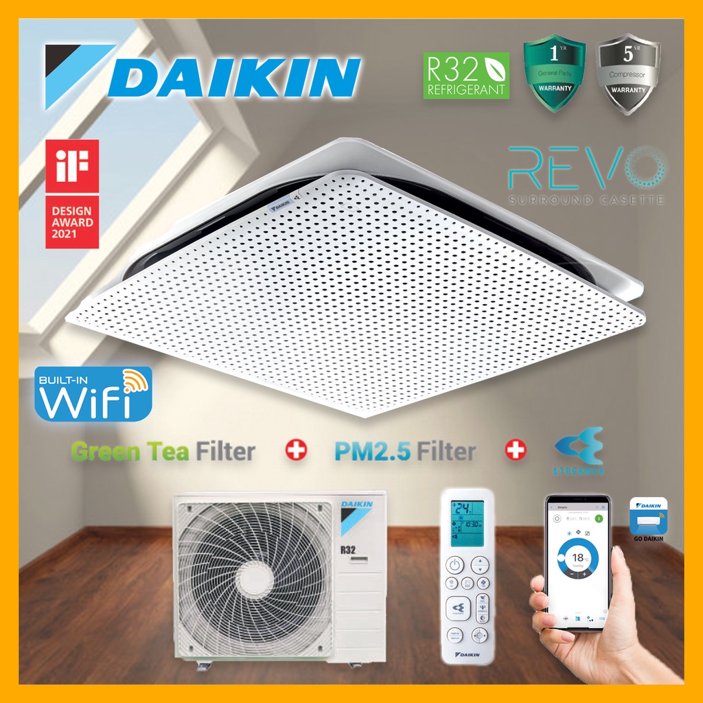 Daikin R32 REVO Surround Premium Ceiling Cassette Non Inverter FCFV-A ...