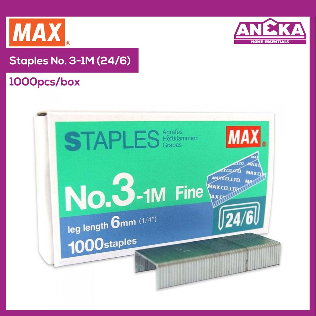 MAX Staples No. 3-1M (24/6) (1000pcs/box) | Shopee Malaysia